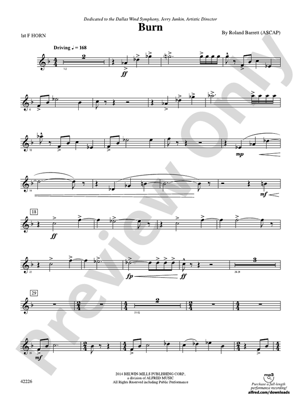 Burn: 1st F Horn: 1st F Horn Part - Digital Sheet Music Download