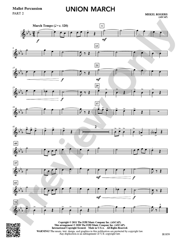 Union March: Part 2 - Mallet Percussion: Part 2 - Mallet Percussion Part: Mekel Rogers - Digital ...