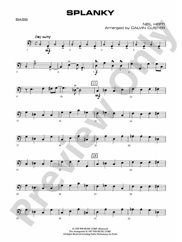 Splanky: String Bass: String Bass Part - Digital Sheet Music Download