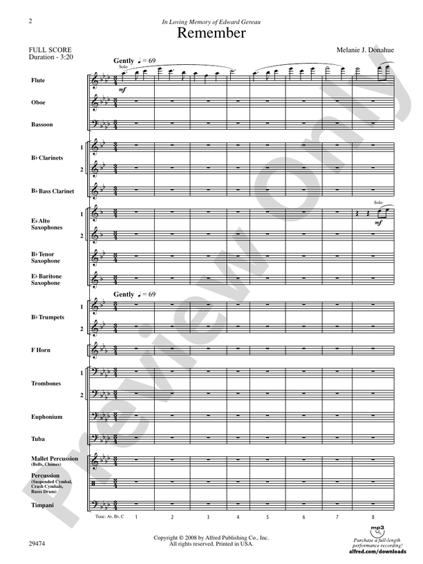 Remember: Score: Concert Band Score - Digital Sheet Music Download