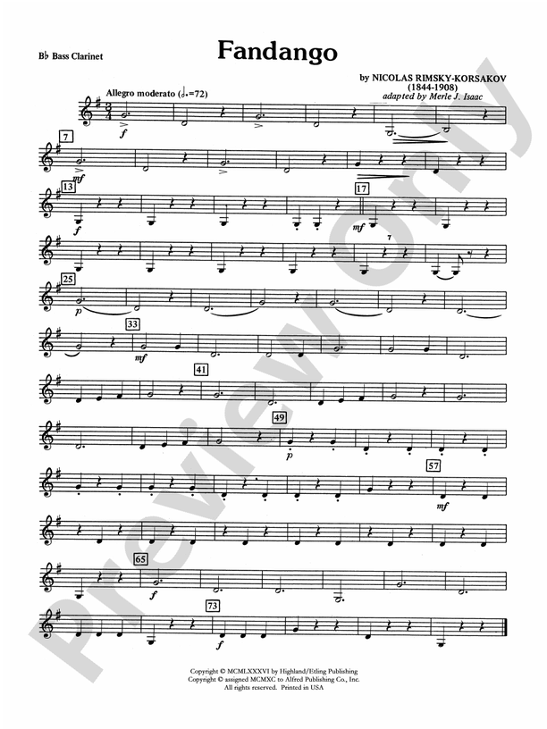 Fandango and Alborado: B-flat Bass Clarinet: B-flat Bass Clarinet Part ...