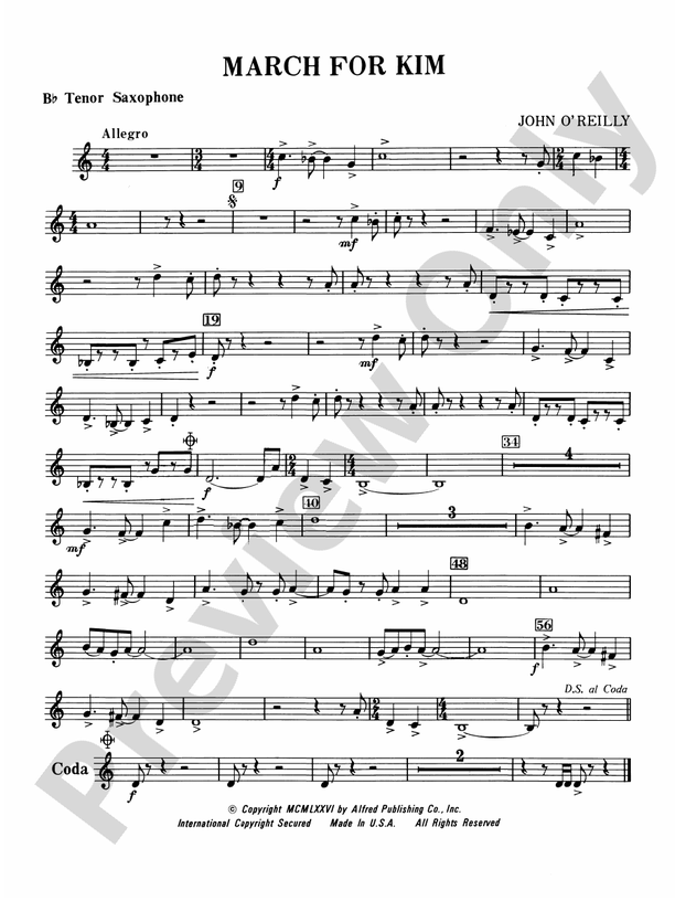 March for Kim: B-flat Tenor Saxophone: B-flat Tenor Saxophone Part ...