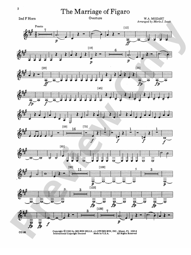 The Marriage of Figaro -- Overture: 2nd F Horn: 2nd F Horn Part ...