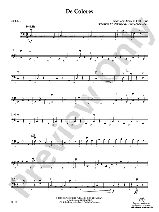 De Colores: Cello: Cello Part - Digital Sheet Music Download