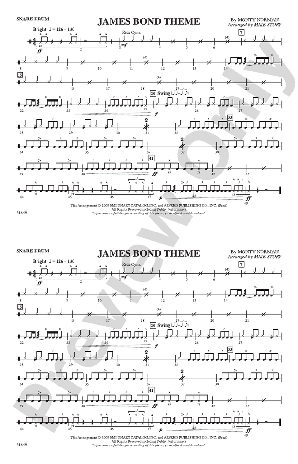 James Bond Theme: Snare Drum: Snare Drum Part - Digital Sheet Music ...