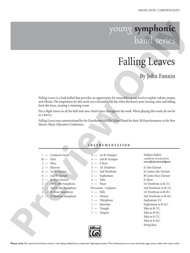 Falling Leaves: Score: Concert Band Score - Digital Sheet Music Download