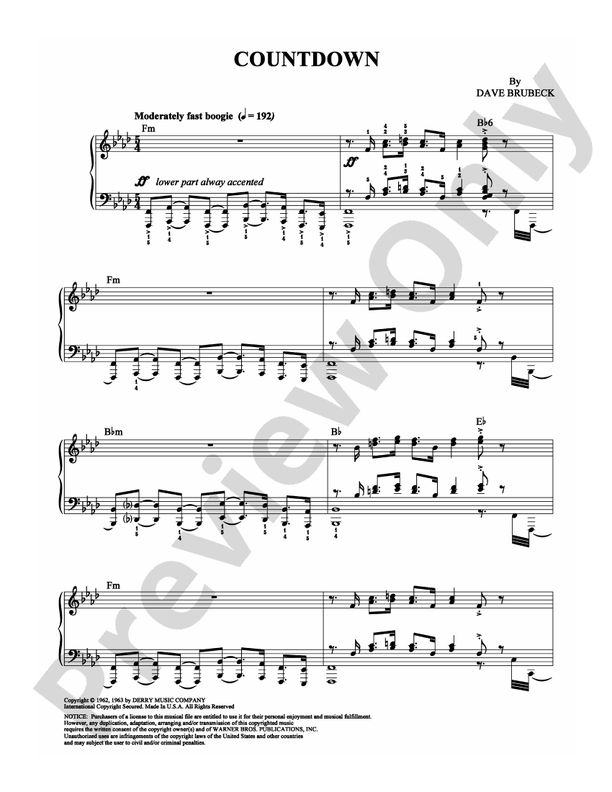 Countdown: Piano: Dave Brubeck - Digital Sheet Music Download