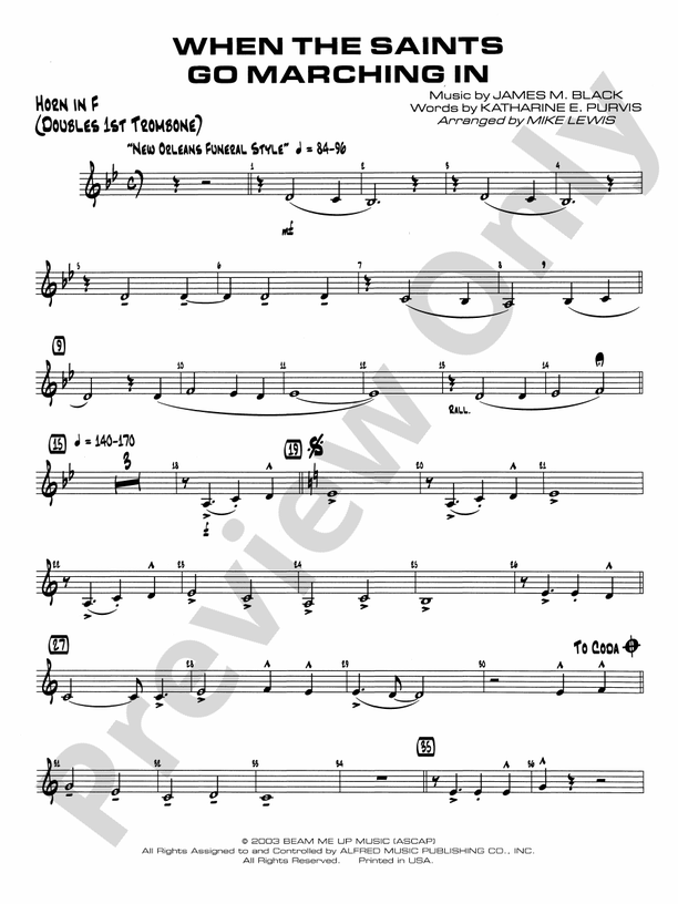 When the Saints Go Marching In: 1st F Horn: 1st F Horn Part - Digital ...