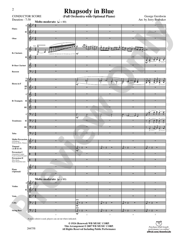 Rhapsody in Blue: Full Orchestra Conductor Score & Parts: George ...