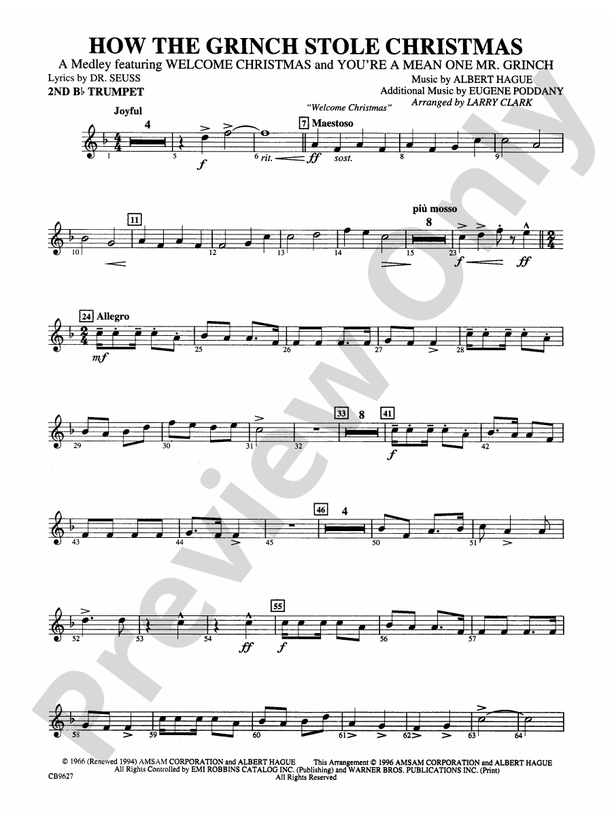 How the Grinch Stole Christmas: 2nd B-flat Trumpet: 2nd B-flat Trumpet Part - Digital Sheet ...
