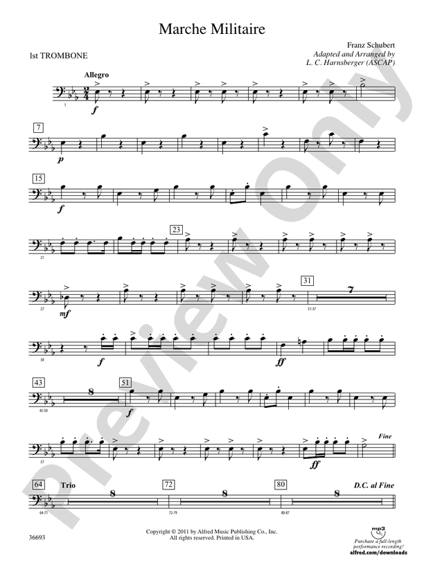 Marche Militaire: 1st Trombone: 1st Trombone Part - Digital Sheet Music ...