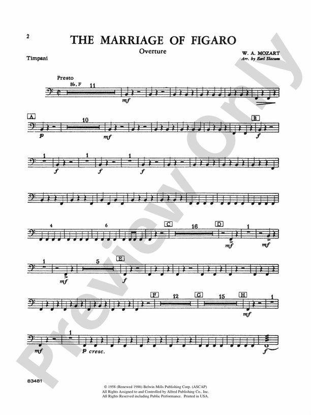 The Marriage of Figaro Overture: Timpani: Timpani Part - Digital Sheet ...