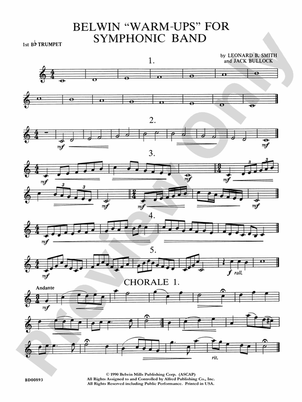 Belwin "Warm-Ups" for Symphonic Band: 1st B-flat Trumpet: 1st B-flat ...