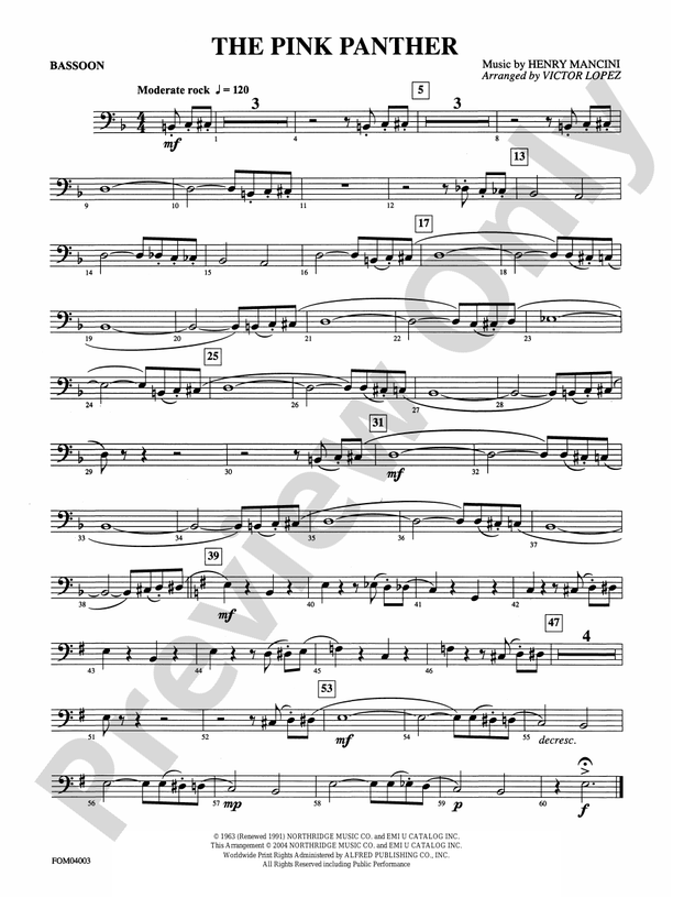 The Pink Panther: Bassoon: Bassoon Part - Digital Sheet Music Download