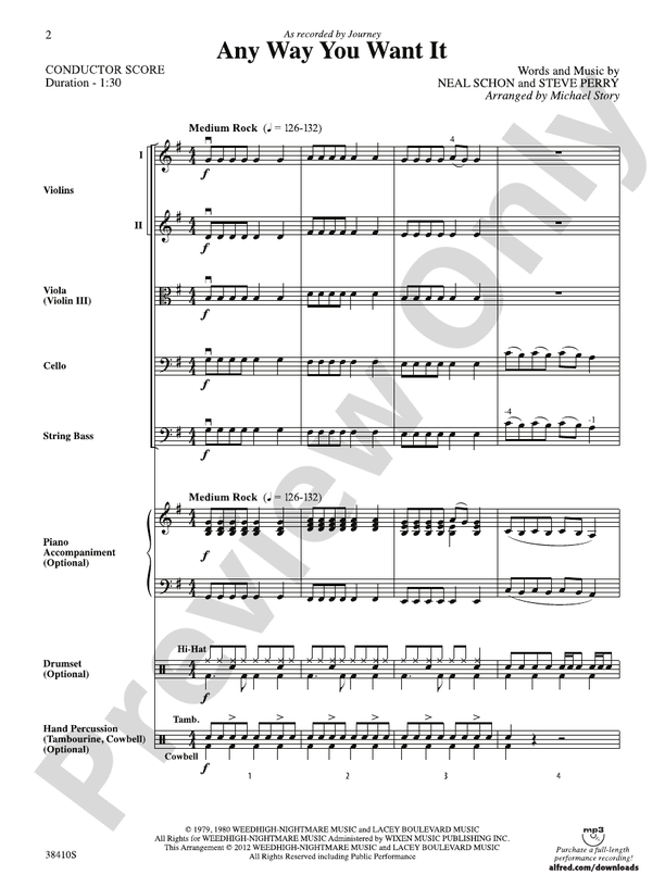 Any Way You Want It: String Orchestra Conductor Score & Parts: Journey ...
