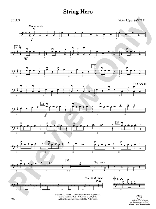 String Hero: Cello: Cello Part - Digital Sheet Music Download
