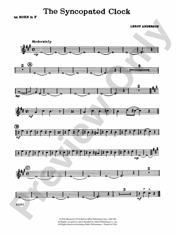 The Syncopated Clock: 1st F Horn: 1st F Horn Part - Digital Sheet Music ...