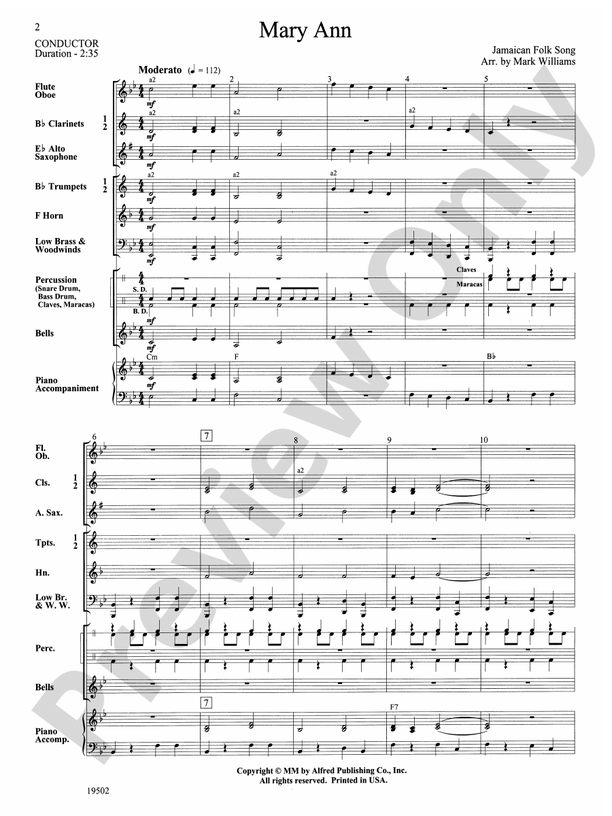 Mary Ann: Score: Concert Band Score - Digital Sheet Music Download