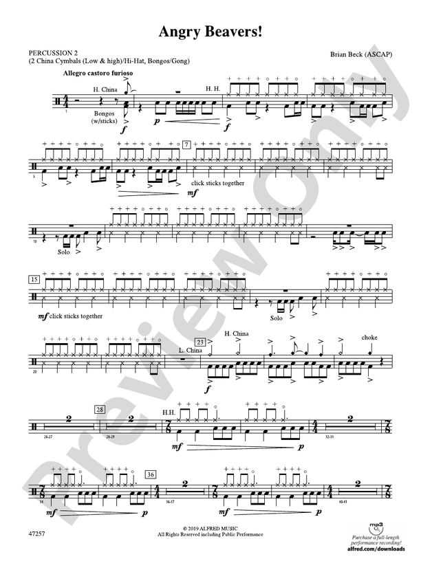 Angry Beavers!: 2nd Percussion: 2nd Percussion Part - Digital Sheet ...