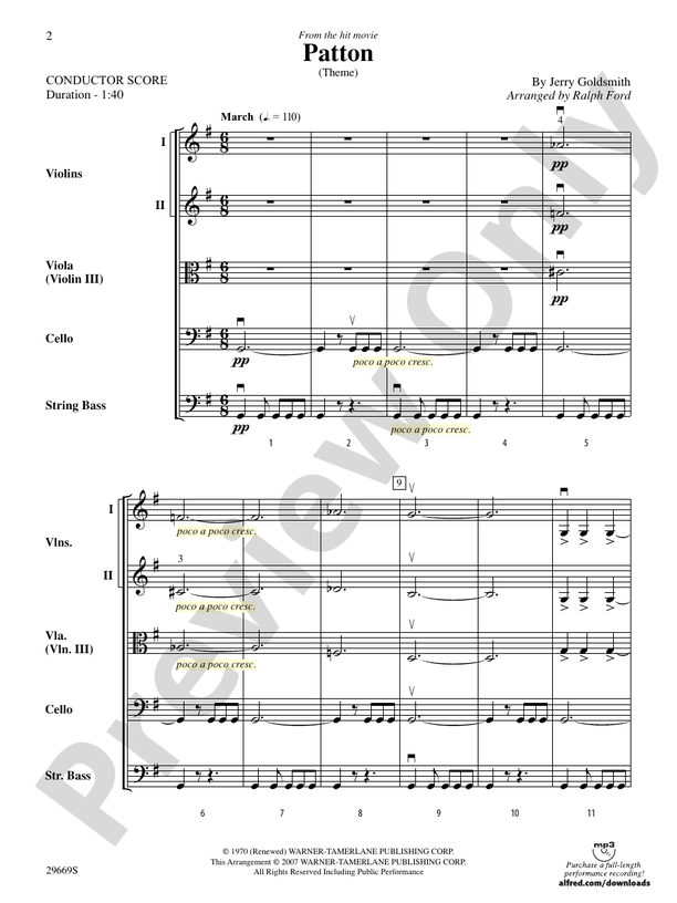 Patton (Theme): Score: String Orchestra Score - Digital Sheet Music ...