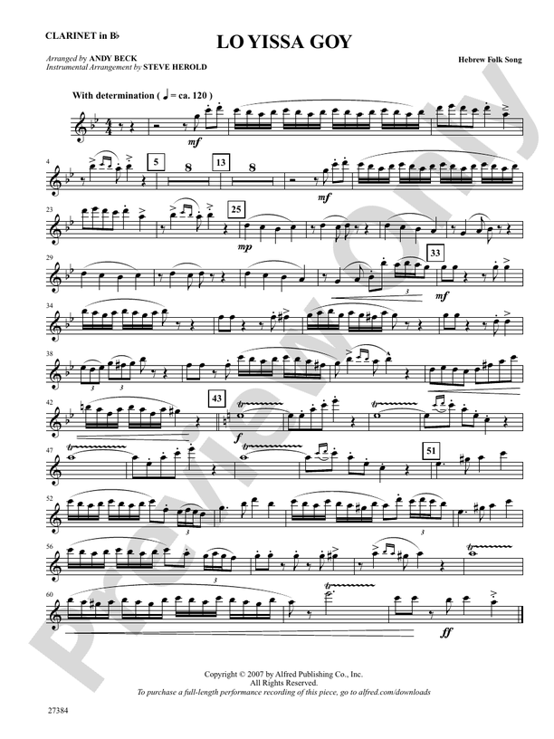 Lo Yissa Goy: 1st B-flat Clarinet: 1st B-flat Clarinet Part - Digital Sheet Music Download