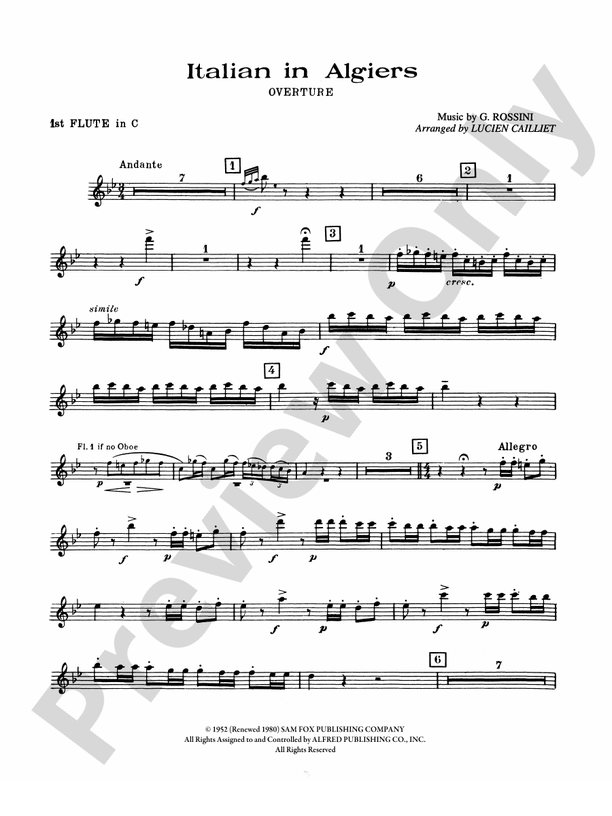 Italian in Algiers: Flute: Flute Part - Digital Sheet Music Download