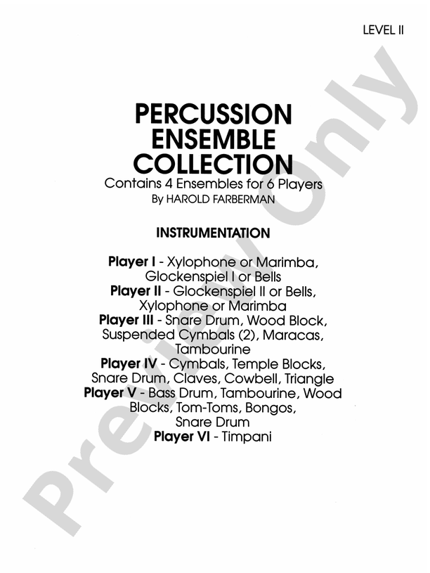 Percussion Ensemble Collection, Level II: Percussion Ensemble Book ...