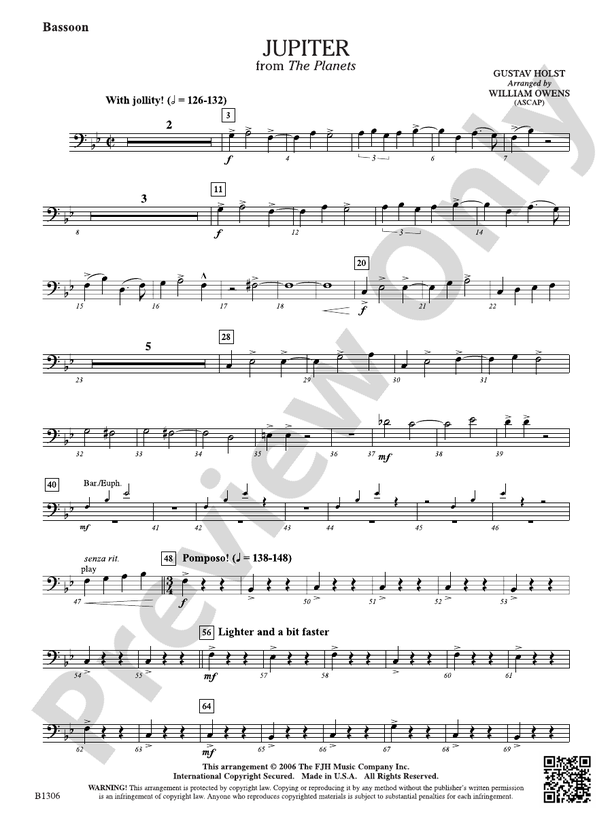 Jupiter (from The Planets): Bassoon: Bassoon Part: Gustav Holst ...