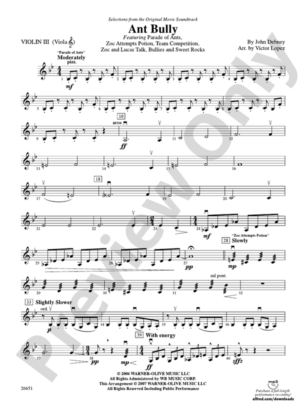 The Ant Bully: 3rd Violin (Viola [TC]): 3rd Violin (Viola [TC]) Part ...