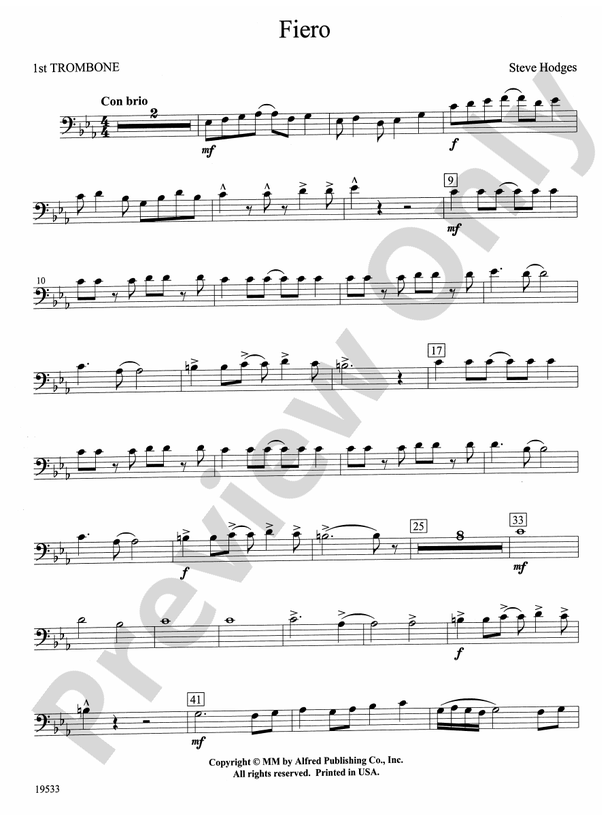 Fiero: 1st Trombone: 1st Trombone Part - Digital Sheet Music Download