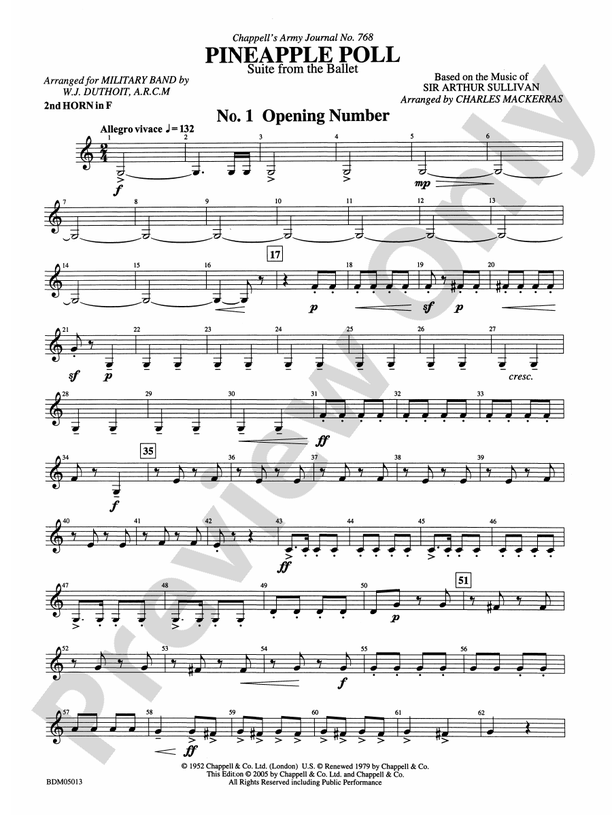 Pineapple Poll (Suite from the Ballet): 2nd F Horn: 2nd F Horn Part ...