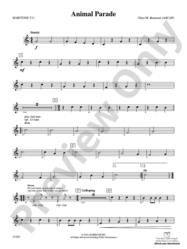 Animal Parade: Baritone T.C.: Baritone T.C. Part - Digital Sheet Music ...