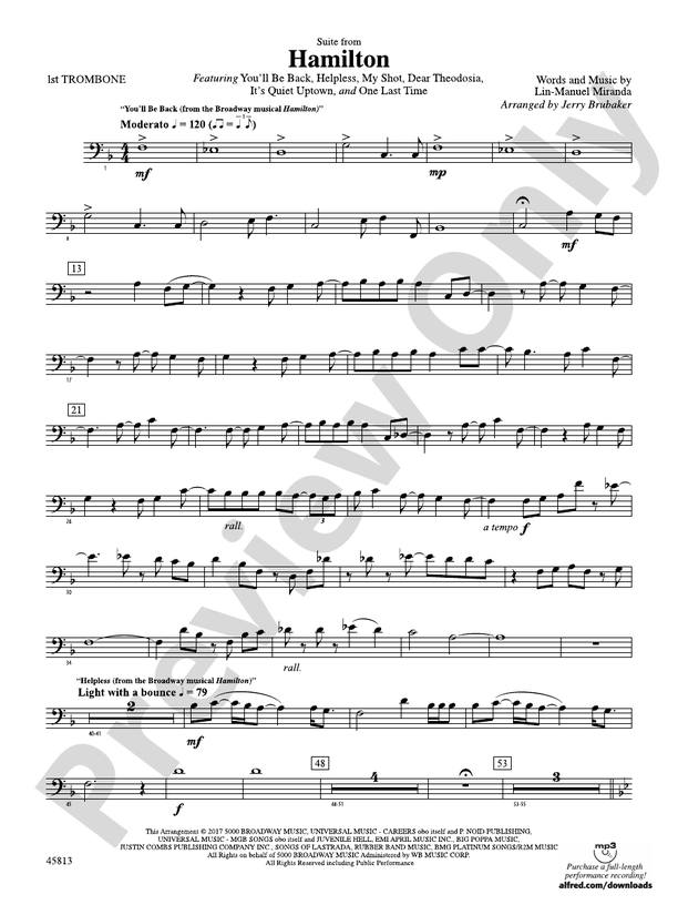 Hamilton, Suite from: 1st Trombone: 1st Trombone Part - Digital Sheet ...