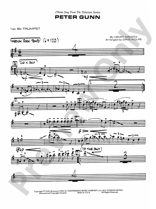 Peter Gunn: 1st B-flat Trumpet: 1st B-flat Trumpet Part - Digital Sheet ...
