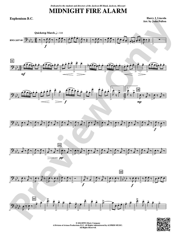 Midnight Fire Alarm: Baritone B.C.: Baritone B.C. Part: Harry J ...