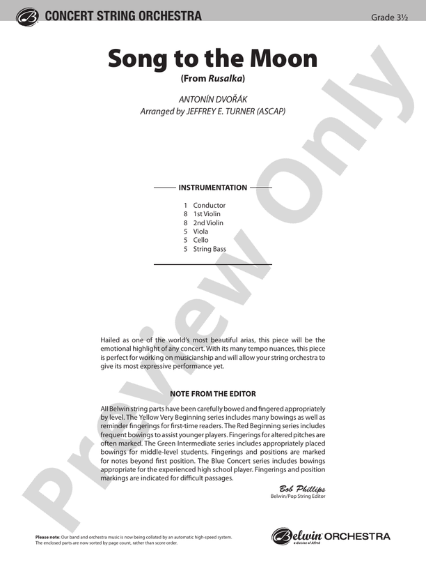 Song to the Moon (From Rusalka): Score: String Orchestra Score ...