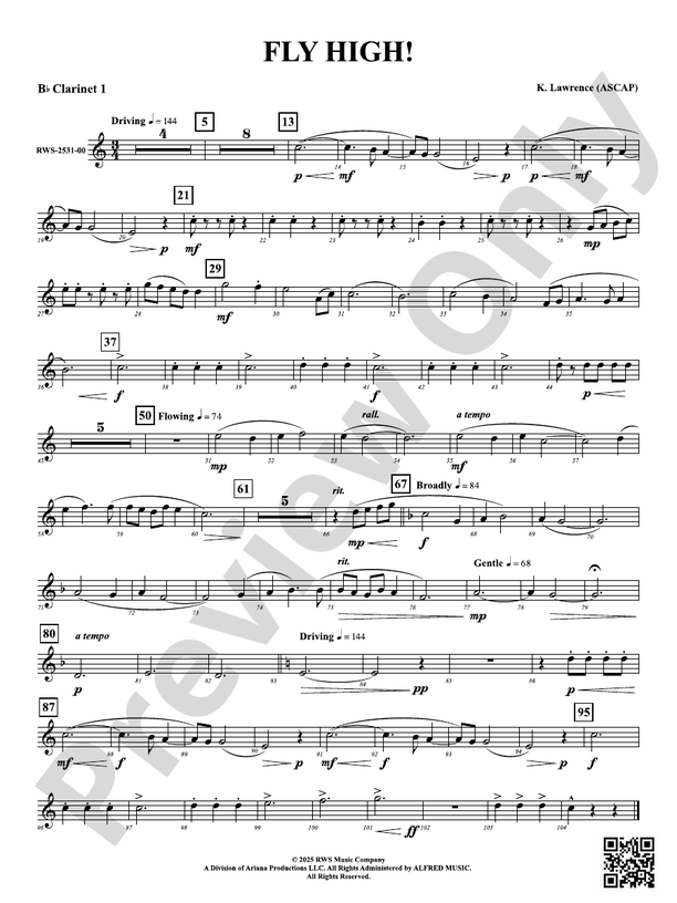 Fly High!: 1st B-flat Clarinet: 1st B-flat Clarinet Part: K. Lawrence ...