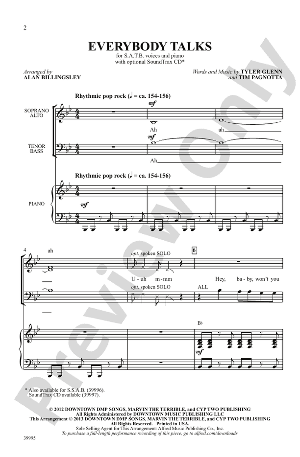 Everybody Talks: SATB Choral Octavo: Neon Trees - Digital Sheet Music ...