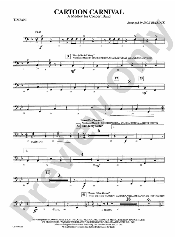 Cartoon Carnival Medley Timpani Timpani Part Digital Sheet Music
