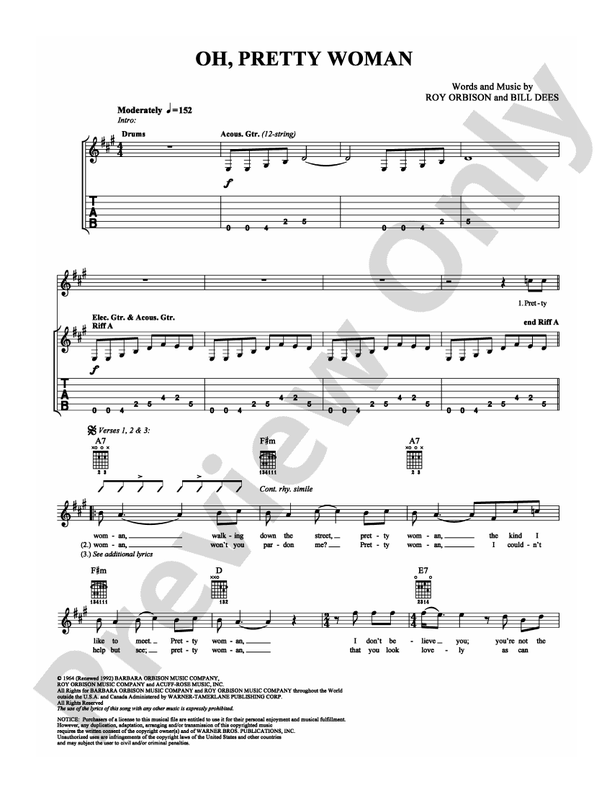 Oh, Pretty Woman: Easy Guitar: Roy Orbison - Digital Sheet Music Download