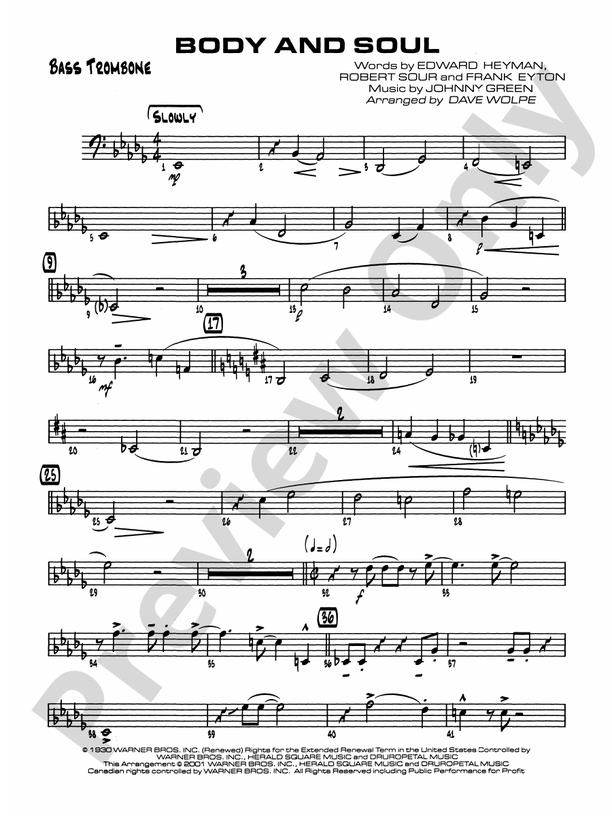 Body and Soul: 4th Trombone: 4th Trombone Part - Digital Sheet Music ...