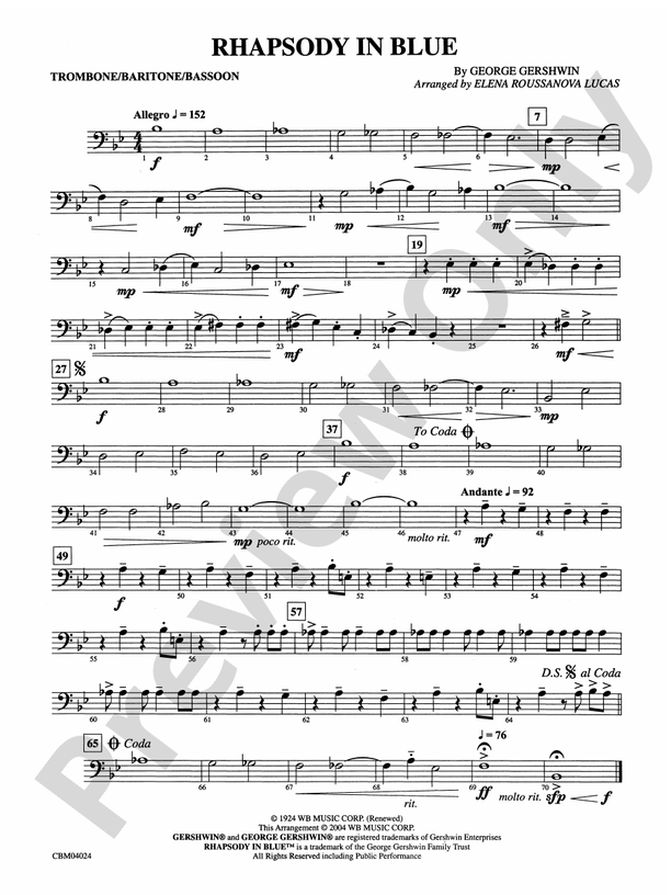 Rhapsody in Blue™: 1st Trombone: 1st Trombone Part - Digital Sheet ...