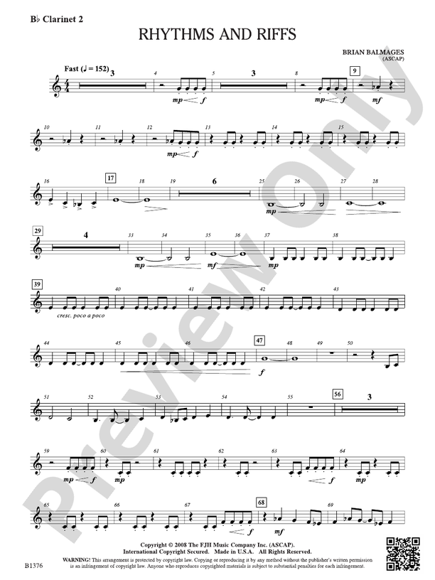 Rhythms and Riffs: B-flat Clarinet 2: B-flat Clarinet 2 Part: Brian ...