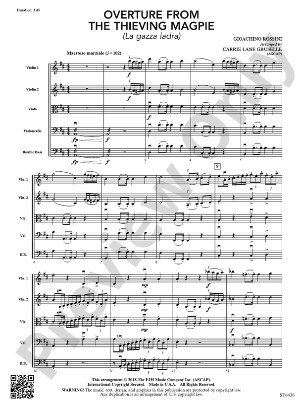Overture from The Thieving Magpie: String Orchestra Conductor Score ...