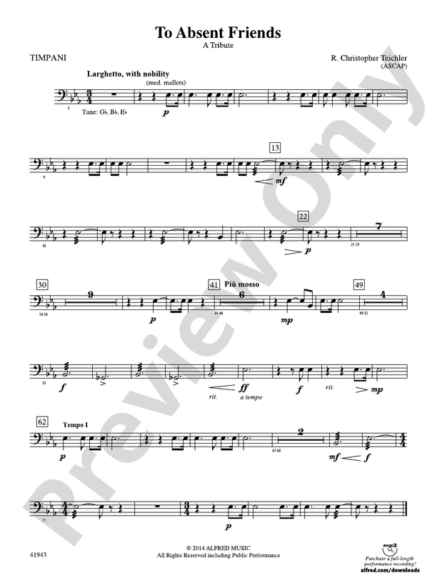 To Absent Friends: Timpani: Timpani Part - Digital Sheet Music Download