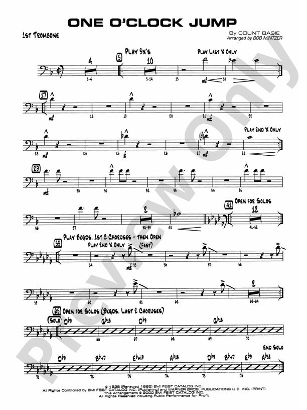 One O'Clock Jump: 1st Trombone: 1st Trombone Part - Digital Sheet Music ...