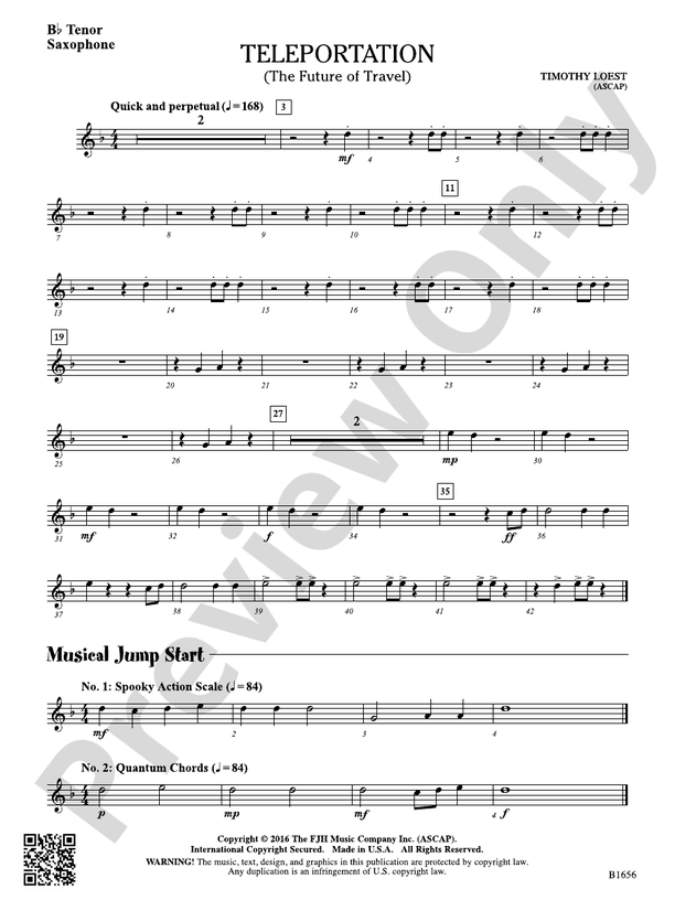 Teleportation: B-flat Tenor Saxophone: B-flat Tenor Saxophone Part: Timothy Loest - Digital ...