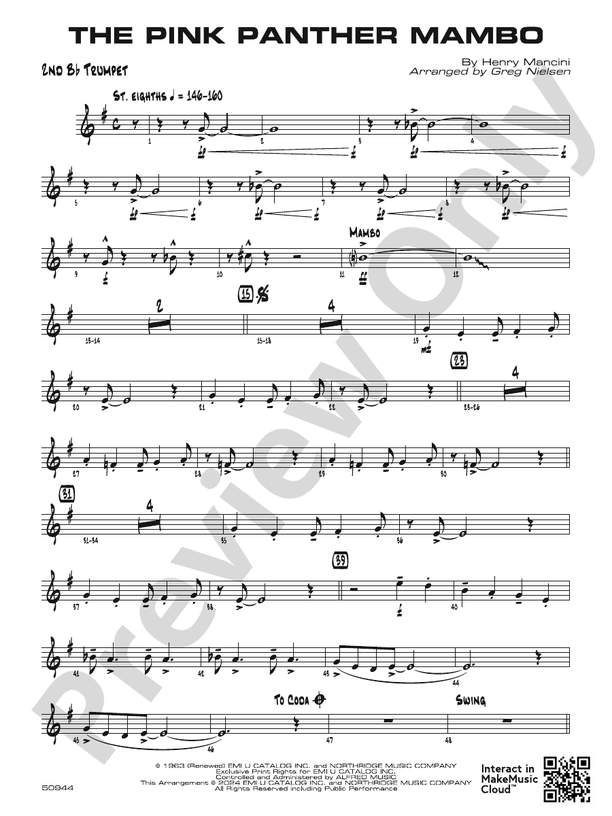 The Pink Panther Mambo: 2nd B-flat Trumpet: 2nd B-flat Trumpet Part ...