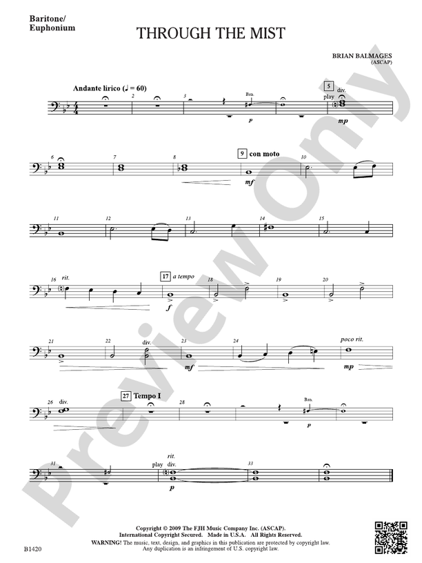 Through the Mist: Baritone/Euphonium: Baritone/Euphonium Part: Brian Balmages - Digital Sheet ...