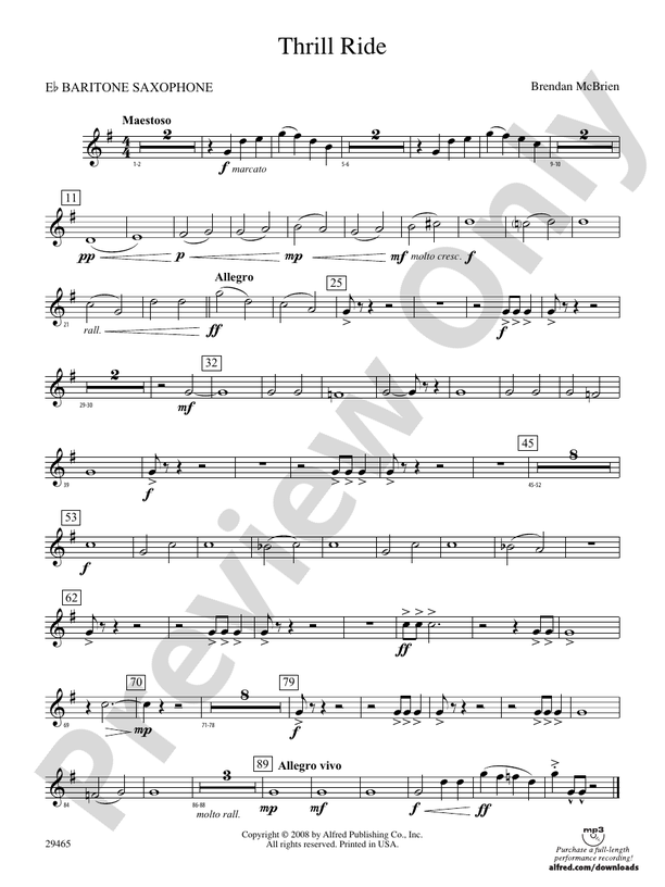Thrill Ride: E-flat Baritone Saxophone: E-flat Baritone Saxophone Part ...